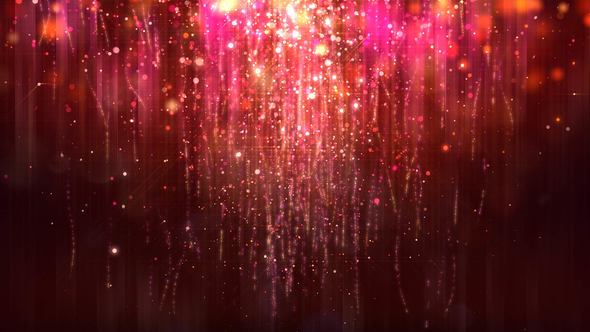 Red Glossy Rain Background with Glitter Particles, Motion Graphics