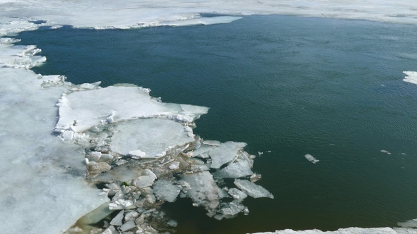 Cracked Ice Floating on River in Spring Time, Stock Footage | VideoHive