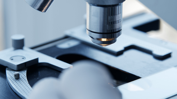Examining of Test Sample Under the Microscope in Laboratory, Stock Footage