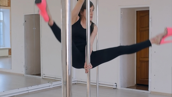 Pole Dancing in Studio on High Heels, Stock Footage | VideoHive