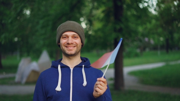 Portrait of Handsome Frenchman Waving Official Flag Looking at Camera ...