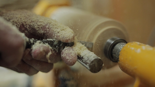 Carpenter Working on the Machine Grind Out Piece of Wood, Stock Footage