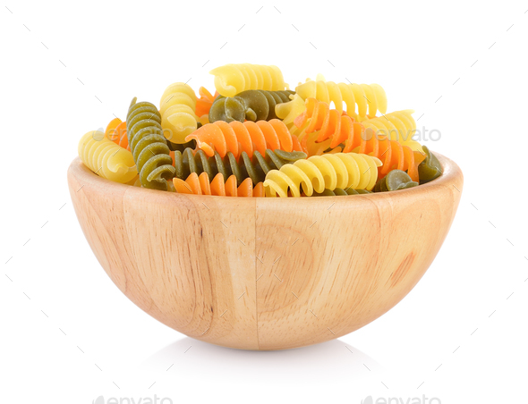 pasta in wood bowl on white background Stock Photo by sommai | PhotoDune