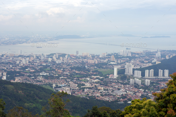 Panoramic view of Penang town from top of Penang hill Stock Photo by ...