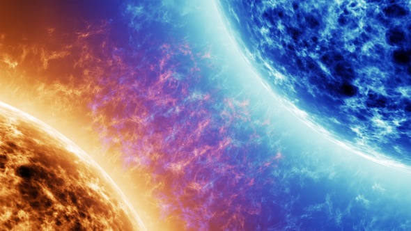 Blue Fire Star vs Red Star in Space, Motion Graphics | VideoHive