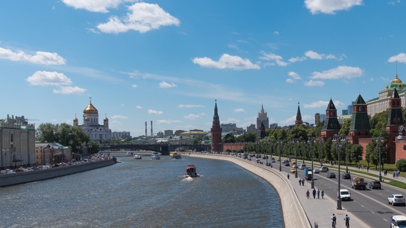 Sunny Summer Day Moscow River Bay Kremlin, Stock Footage | VideoHive