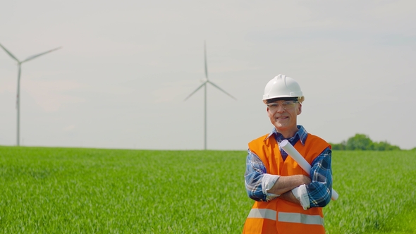 Wind Turbine Inspection. Inspector Reading Plan, Stock Footage | VideoHive