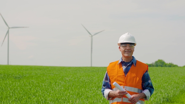 Wind Turbine Inspection. Inspector Reading Plan, Stock Footage | VideoHive