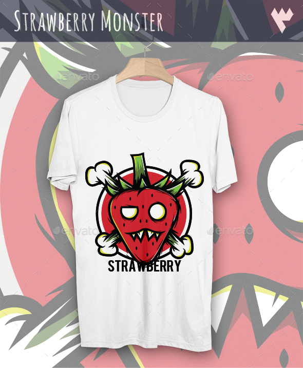 Red Strawberry Monster - T-Shirt Design, T-Shirts | GraphicRiver