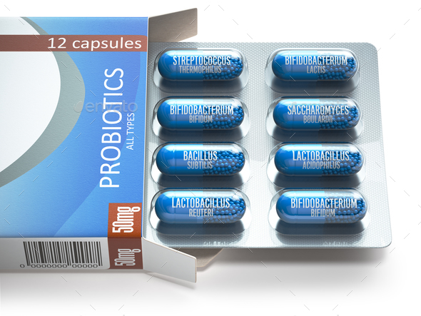 Probiotics. Blister box with all types of probiotics capsules. P Stock ...
