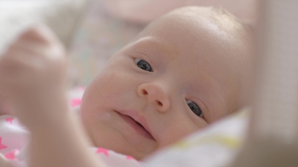 Indoor Portrait of Lovely Active Two Months Baby Girl, Stock Footage