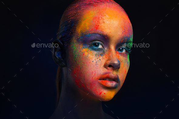 Creative art of make up, fashion model closeup portrait Stock Photo by ...