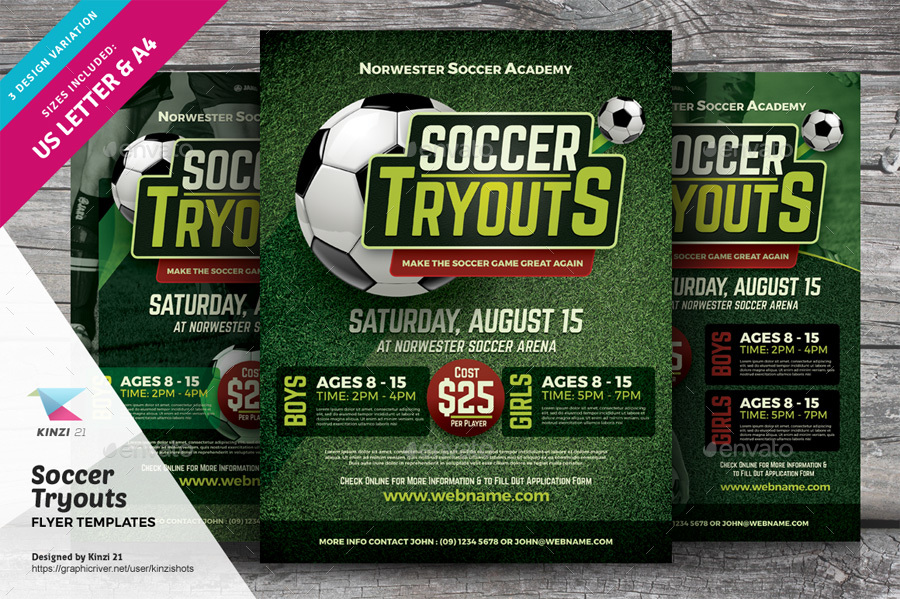 Soccer Tryouts Flyer Templates, Print Templates | GraphicRiver