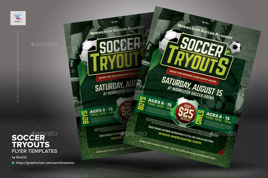 Soccer Tryouts Flyer Templates, Print Templates | GraphicRiver