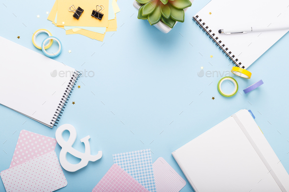 Desk with stationary Stock Photo by Lana_M | PhotoDune