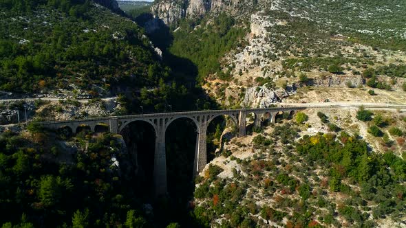 Aerial Shot Of The Stone Railway Bridge, Stock Footage | VideoHive