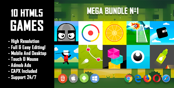 10 HTML5 Games + Mobile Version!!! MEGA BUNDLE №1 (Construct 2 / CAPX ...