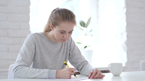 Young Woman Writing Documents in Office Paperwork, Stock Footage ...
