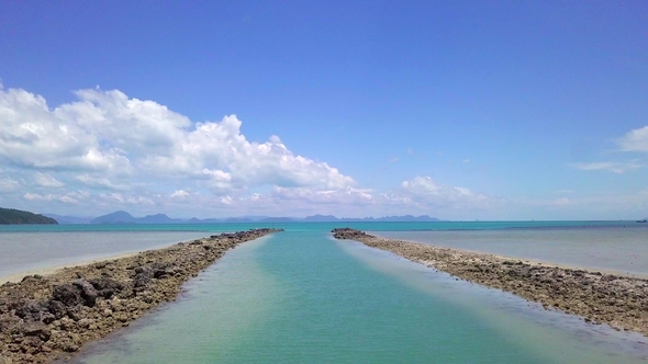 Aerial View of Waterway Channel Made for Boats in Sand Beach, Stock Footage