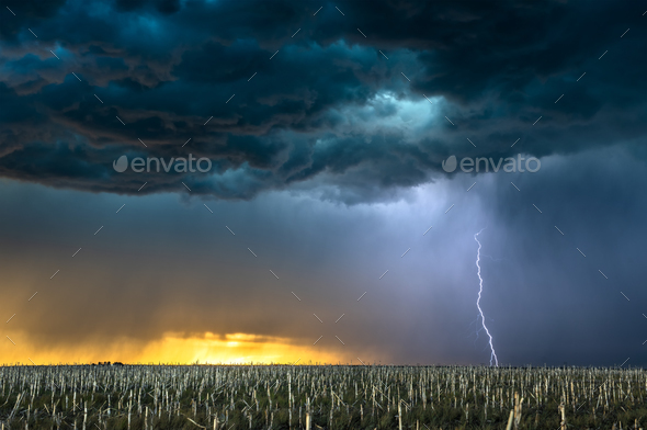 Lightning storm over field in Oklahoma Stock Photo by joebelanger ...