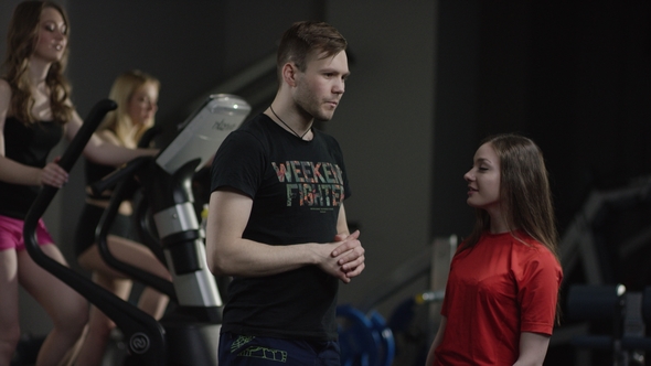 Strict Coach and Pretty Brown Hair Girl with Straight Hair in a Red T ...