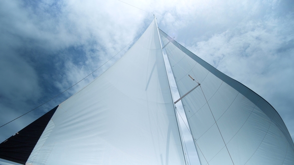 Sailing in the Wind. Full Sails, Very Strong Wind. Ocean Race, Real ...