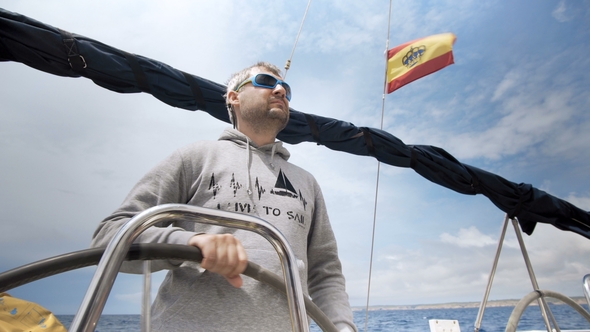 Skipper on Sailing Boat on Adriatic Sea, Stock Footage | VideoHive