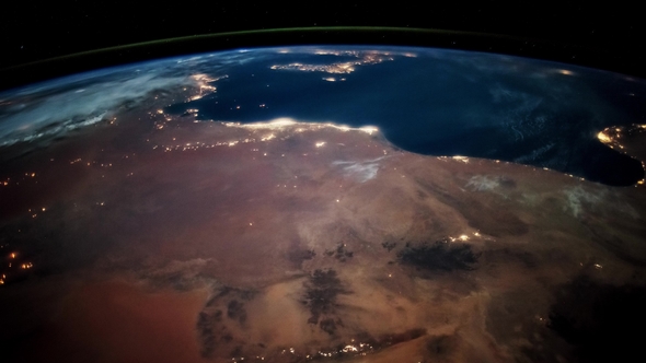 A Flight Over the Earth's Surface, Taken From a Space Station, Motion ...