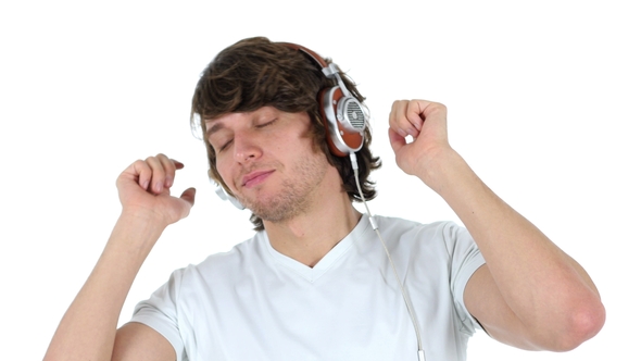 Excited Man Listening Music on Headphone, Stock Footage | VideoHive