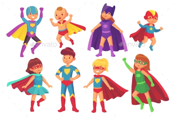 Cartoon Superhero Kids Characters by tartila | GraphicRiver