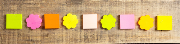 Sticky colorful notes in flower and square shapes, isolated, banner ...