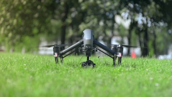 Professional Drone Takes Off and Lands, Stock Footage | VideoHive