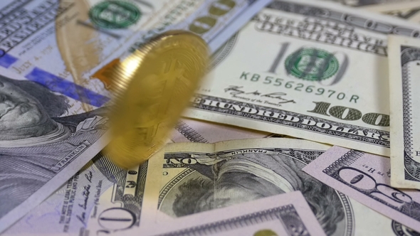 Gold Bitcoin Coin BTC Rotate, Twist, Swirling, Spinning and Falls on ...