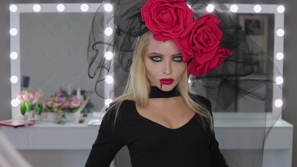 Vampire Woman Posing for Camera, Stock Footage | VideoHive