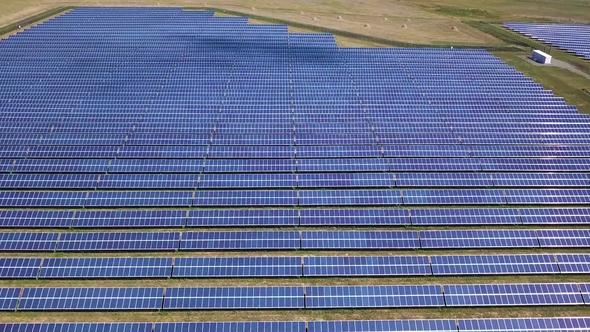 Aerial View of Solar Panels Farm (Solar Cell) with Sunlight. Drone ...
