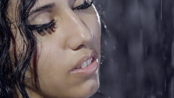 Portrait of Beautiful Girl Standing in the Rain, Stock Footage | VideoHive