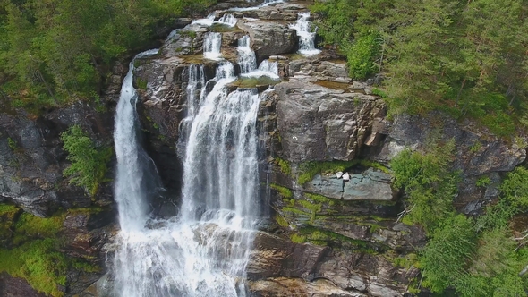Tvindefossen or Tvinnefossen Waterfall Near Voss, Norway, Stock Footage