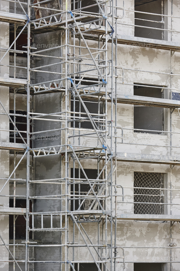 Scaffolding structure on a building. Construction architecture industry ...