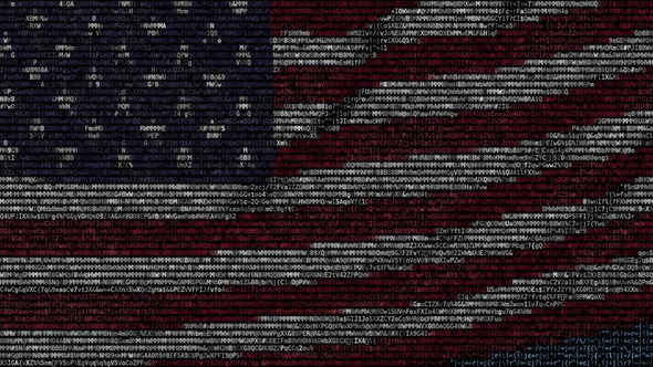 Waving Flag of the United States Made of Text Symbols, Motion Graphics