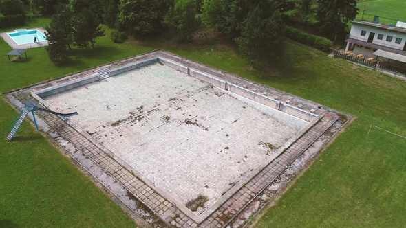 Old Empty Thrown Pool Aerial, Stock Footage | VideoHive
