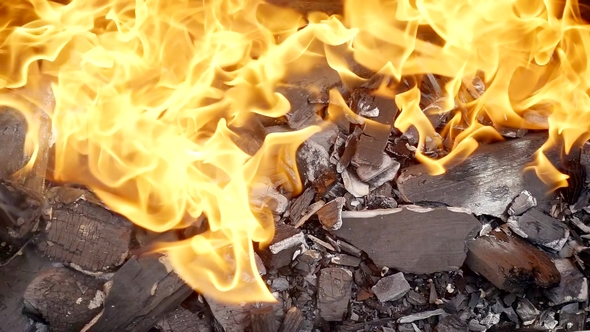 Shot of the Coals That Burn, the Wind Blows the Flames, Stock Footage