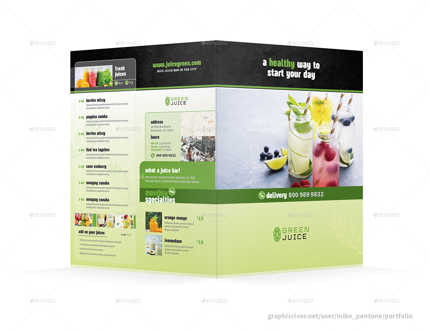 Juice Bar Bifold / Halffold Menu, Print Templates | GraphicRiver
