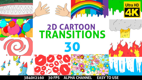 2D Cartoon Transitions Pack, Motion Graphics | VideoHive