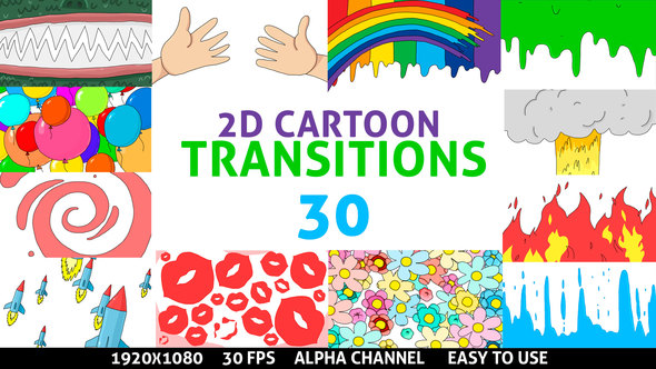 2D Cartoon Transitions Pack, Motion Graphics | VideoHive