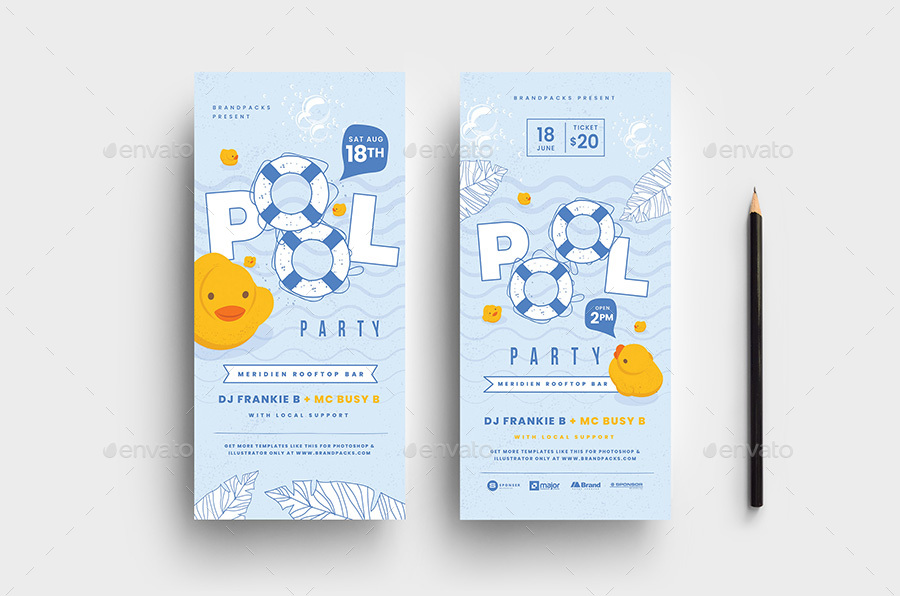 Pool Party DL Rack Card Template, Print Templates | GraphicRiver