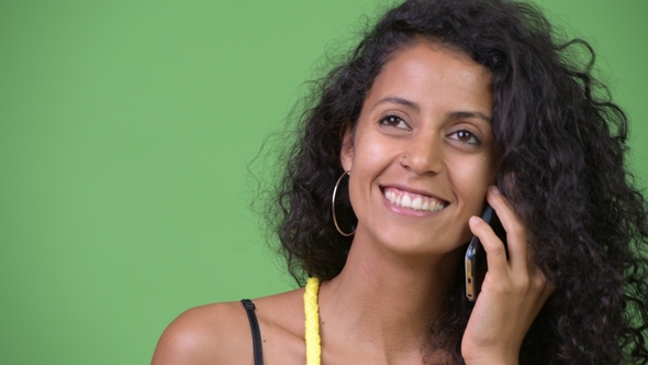Young Beautiful Hispanic Woman Talking on the Phone, Stock Footage