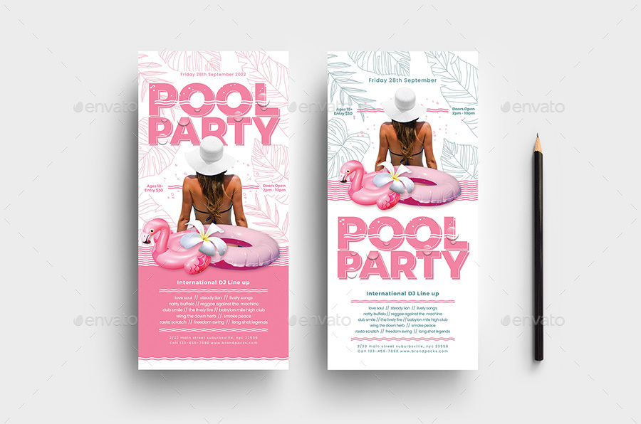 Pool Party Rack Card Template, Print Templates | GraphicRiver