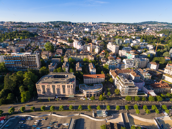 Aerial view of Ouchy waterfront in Lausanne, Switzerland Stock Photo by ...
