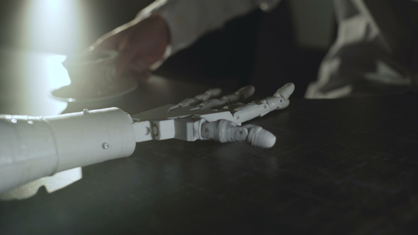 The Scientist Trains Robotic Hand To Perform a Clamp of a Cup, Stock ...