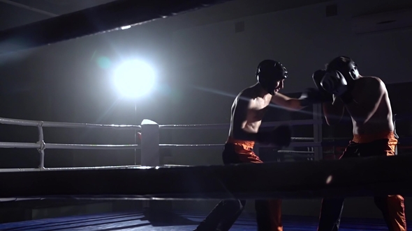 Two Guys in the Ring Fight in the Dark, Stock Footage | VideoHive